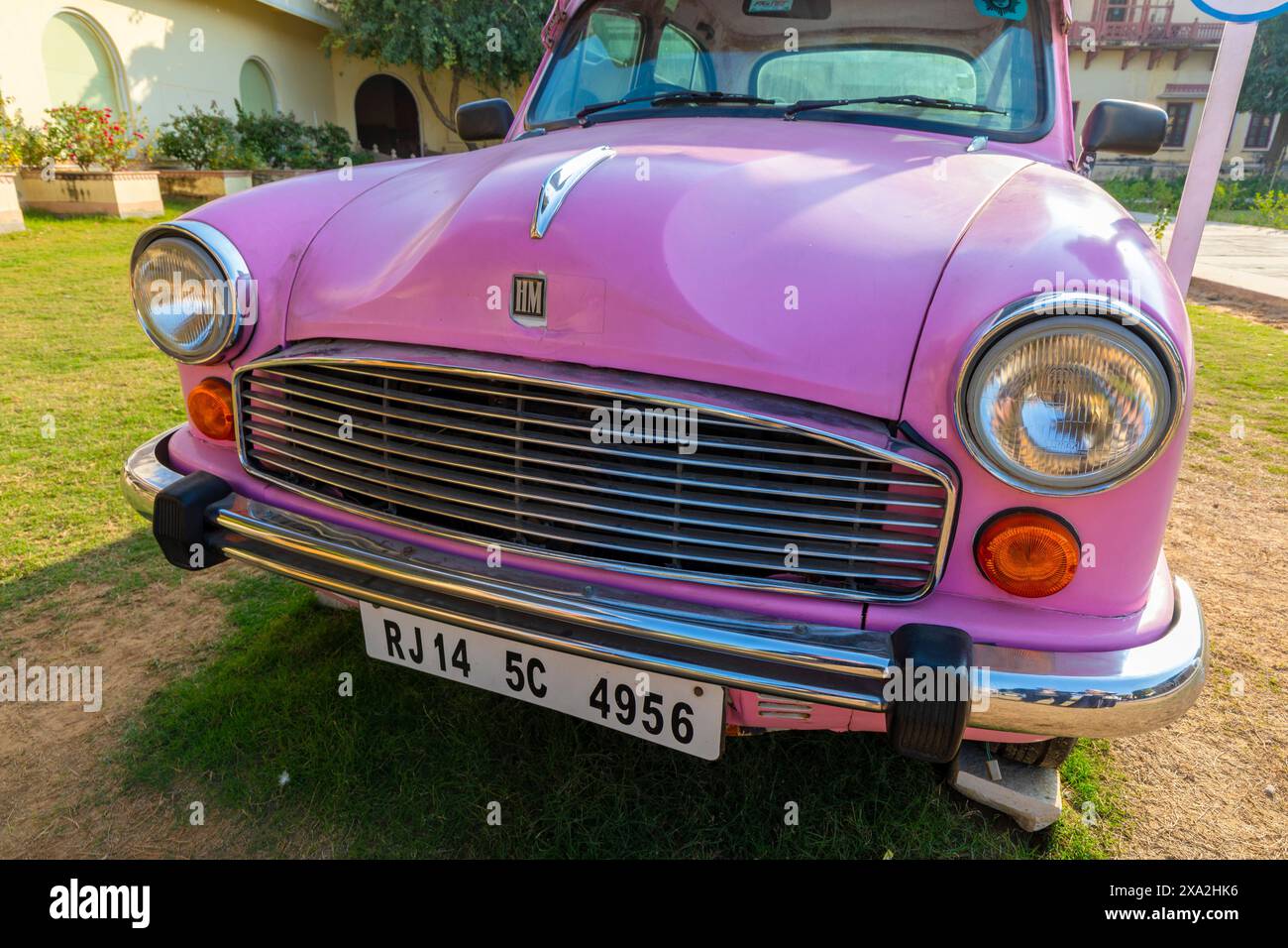Pink Hindustan Ambassador Car outside the Pink City Palace, Jaipur ...