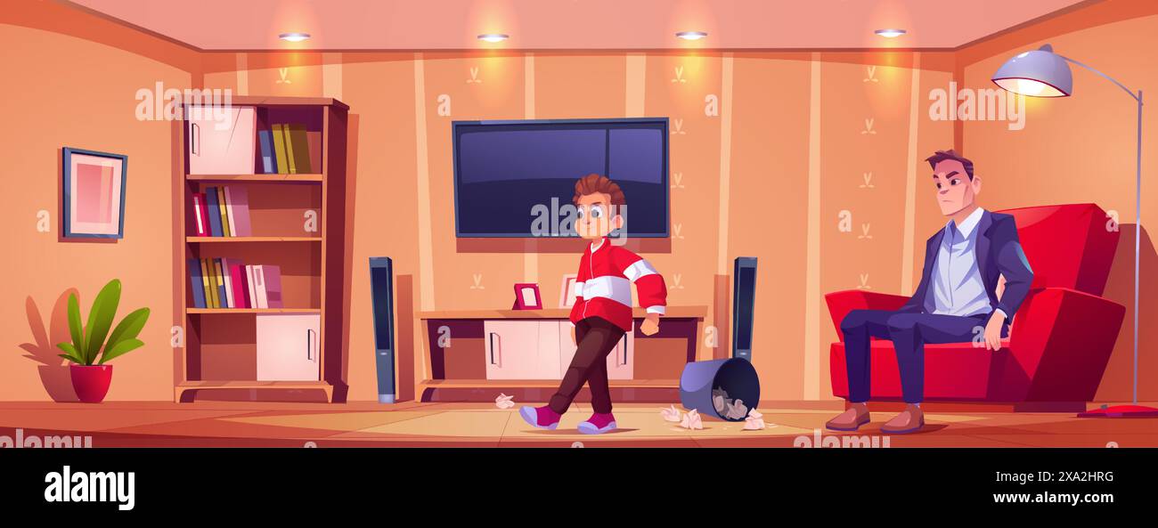 Dispute between son and father. Cartoon vector illustration of teen boy ...