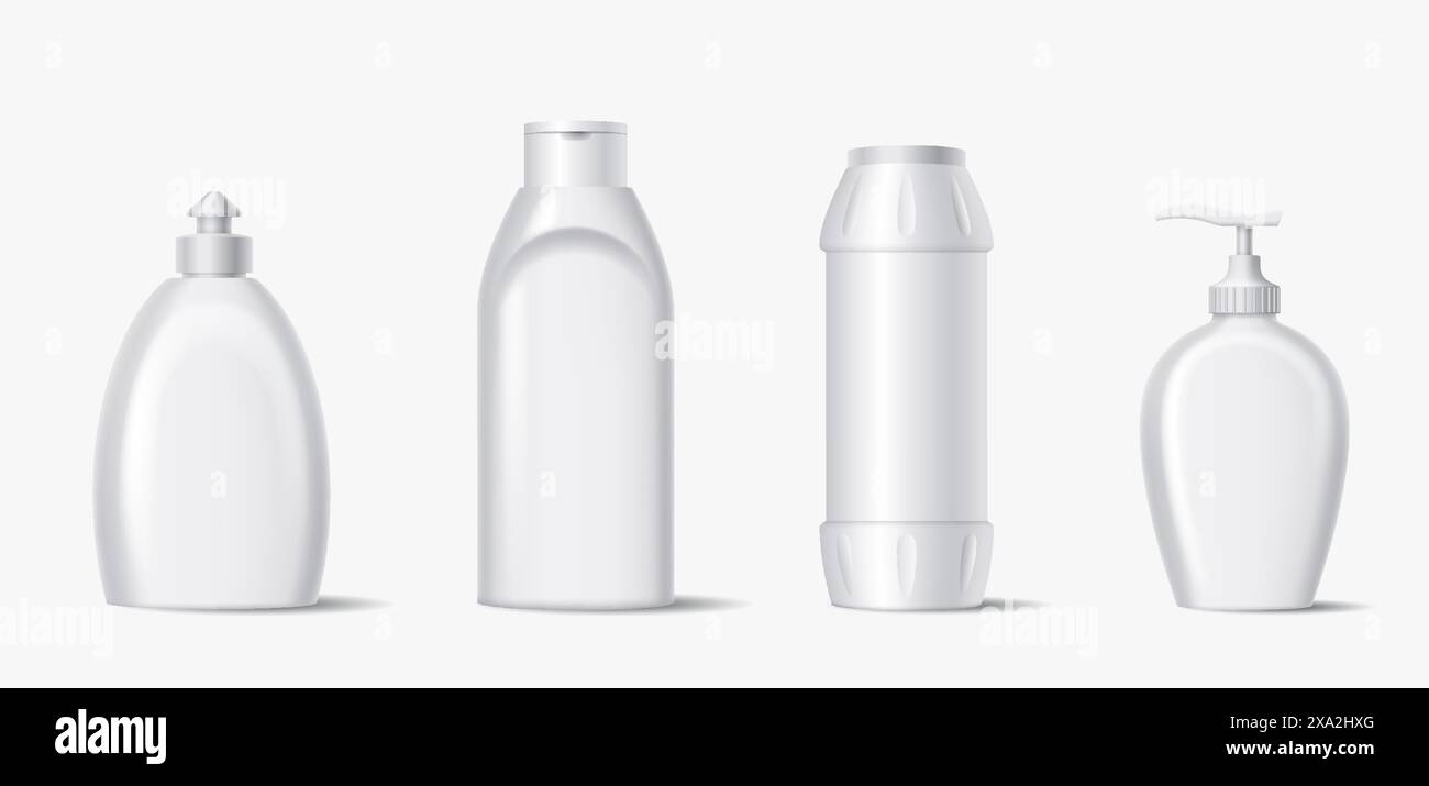 Cleaning products bottles with design mockup realistic vector ...