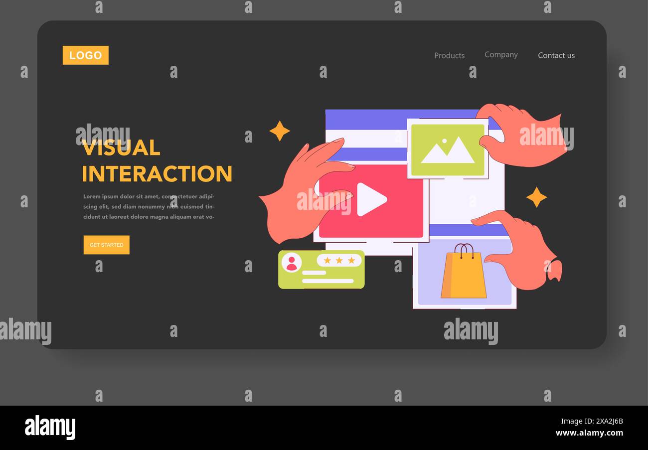 User interaction concept. Hands manipulate virtual interface with app ...