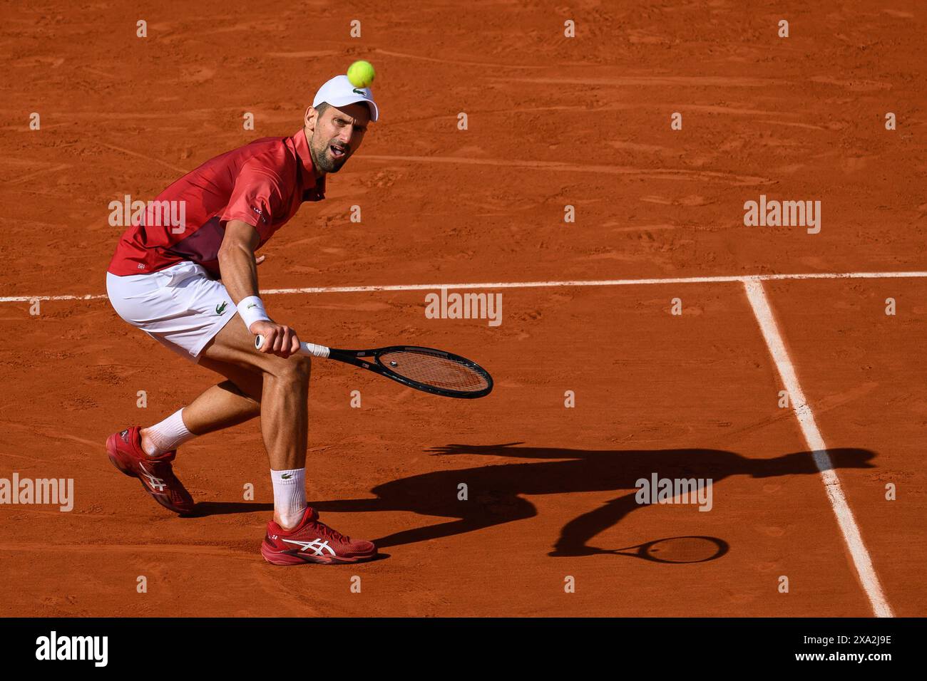Novak Djokovic during the 2024 French Open at Roland Garros on June 3, 2024 in Paris, France ...