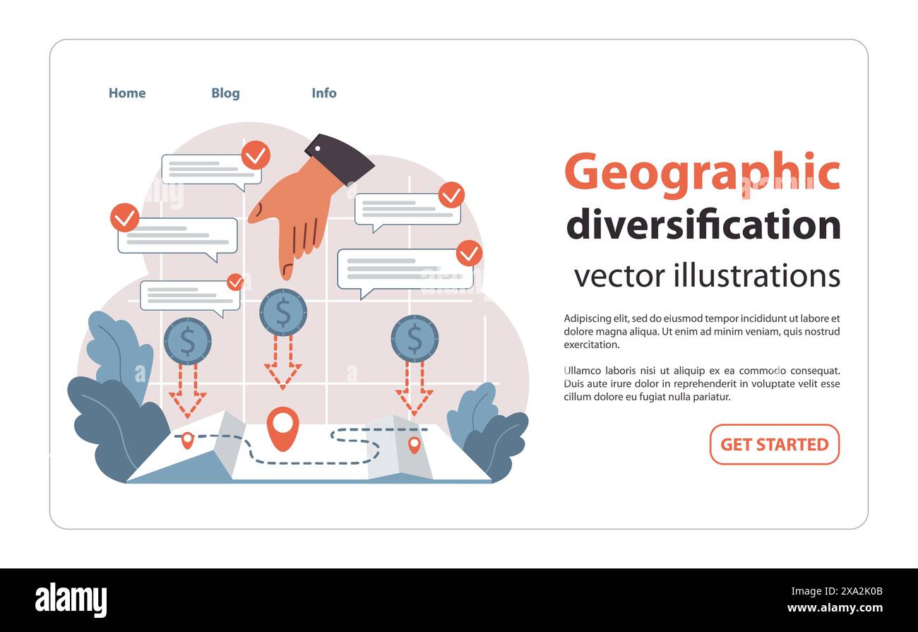 Strategic geographic diversification in investments. Hand guiding money ...
