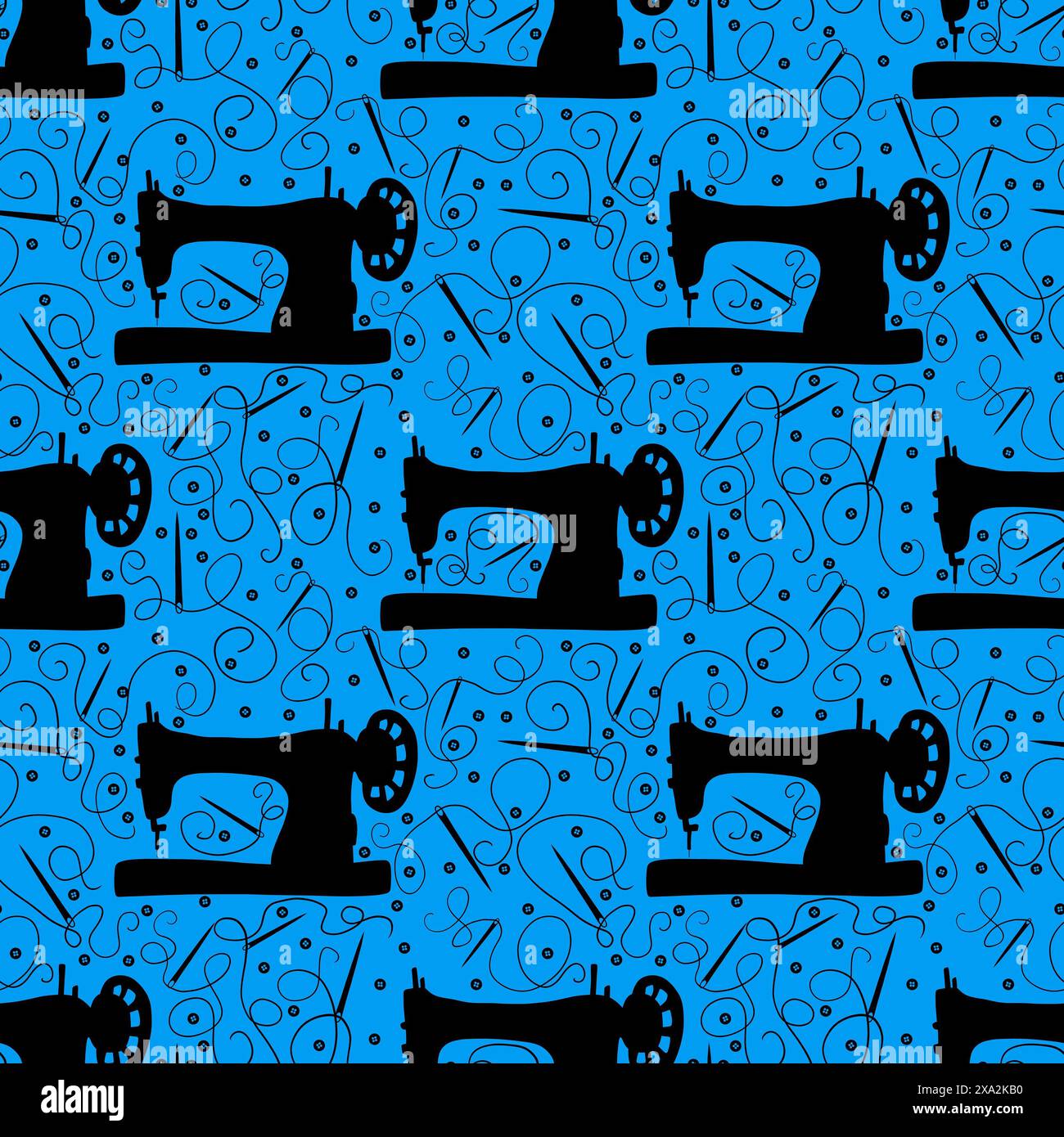 Cartoon silhouette hobbies seamless sewing machine pattern for wrapping ...