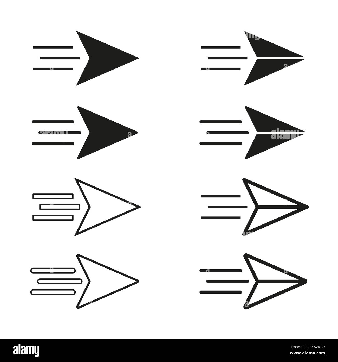 Set of vector arrows showing movement in black and white. Simple and ...