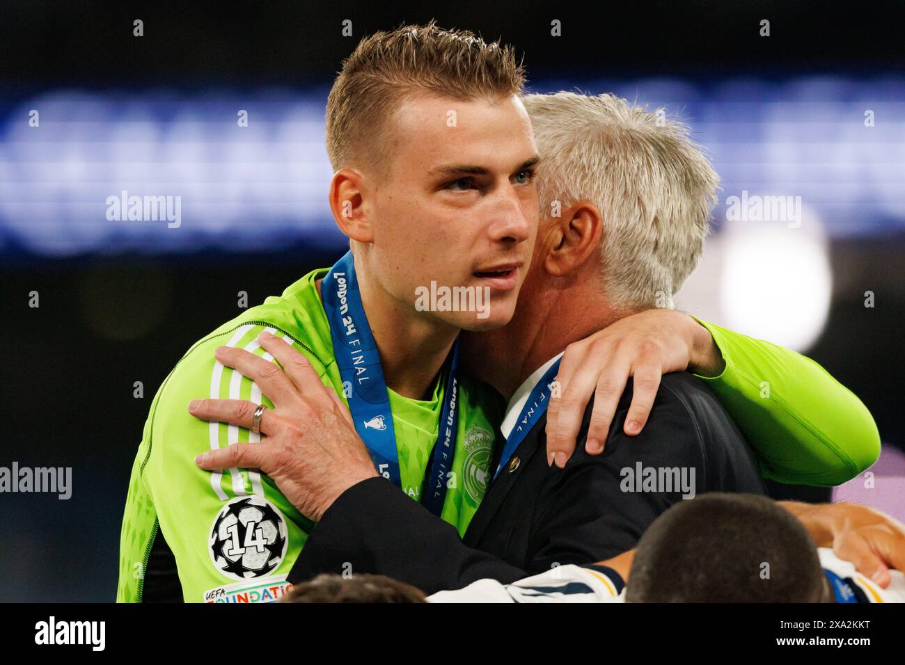London, UK. 01st June, 2024. Andryi Lunin, Carlo Ancelotti (Real Madrid ...