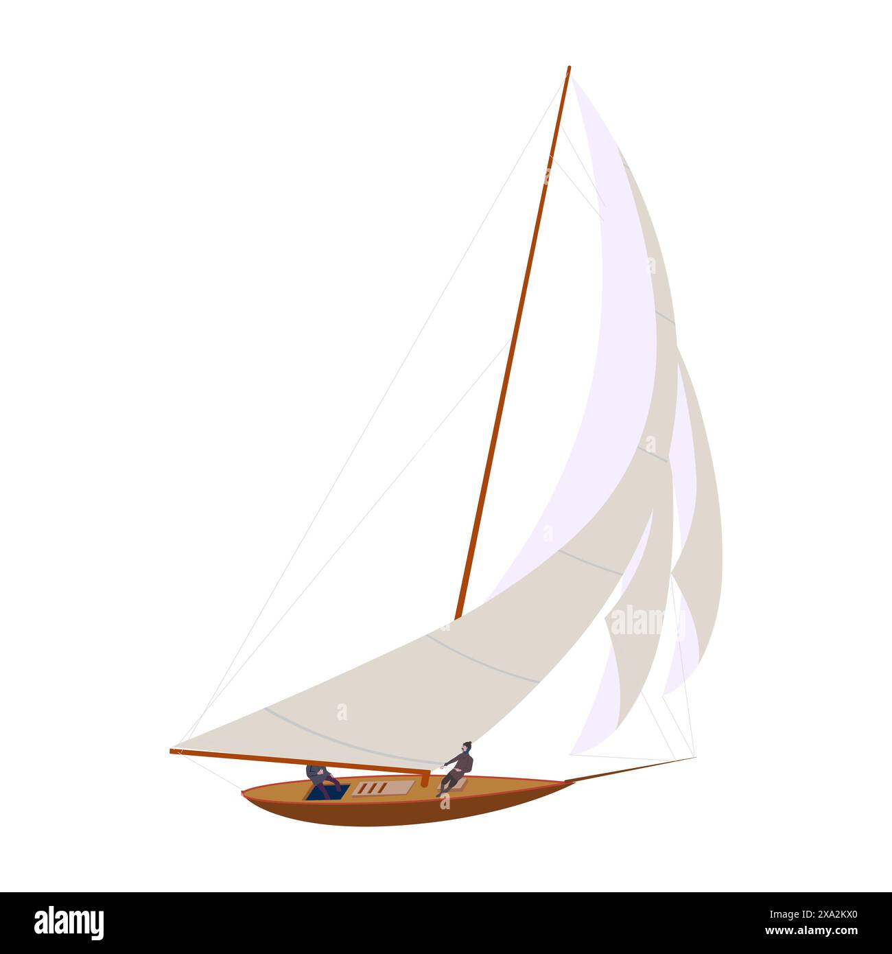 Sailing yacht with sailor. Travel in ocean, sea under sail Stock Vector ...