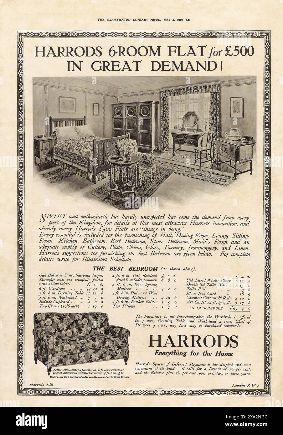 HARRODS ADVERTISEMENT FOR A 6-ROOM FLAT IN THE ILLUSTRATED LONDON NEWS ...