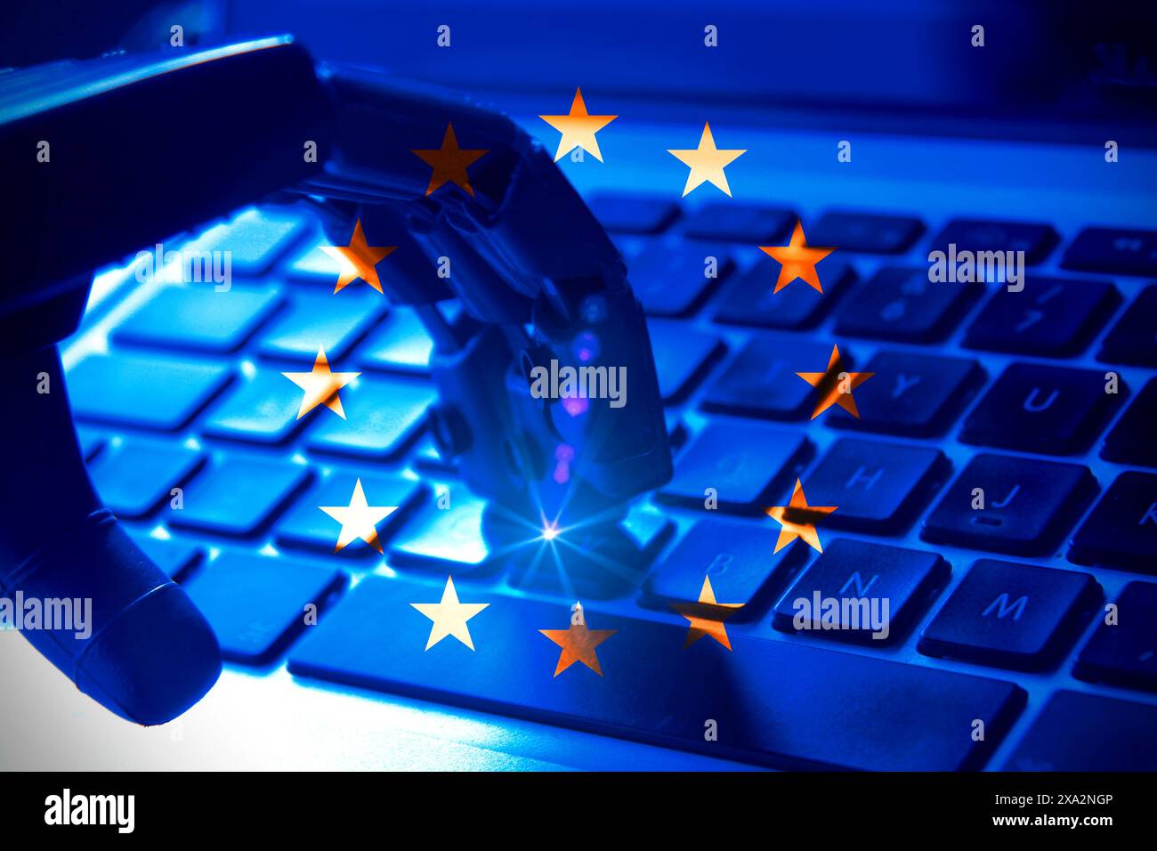 Artificial intelligence circuit line style. Europe flag Machine ...