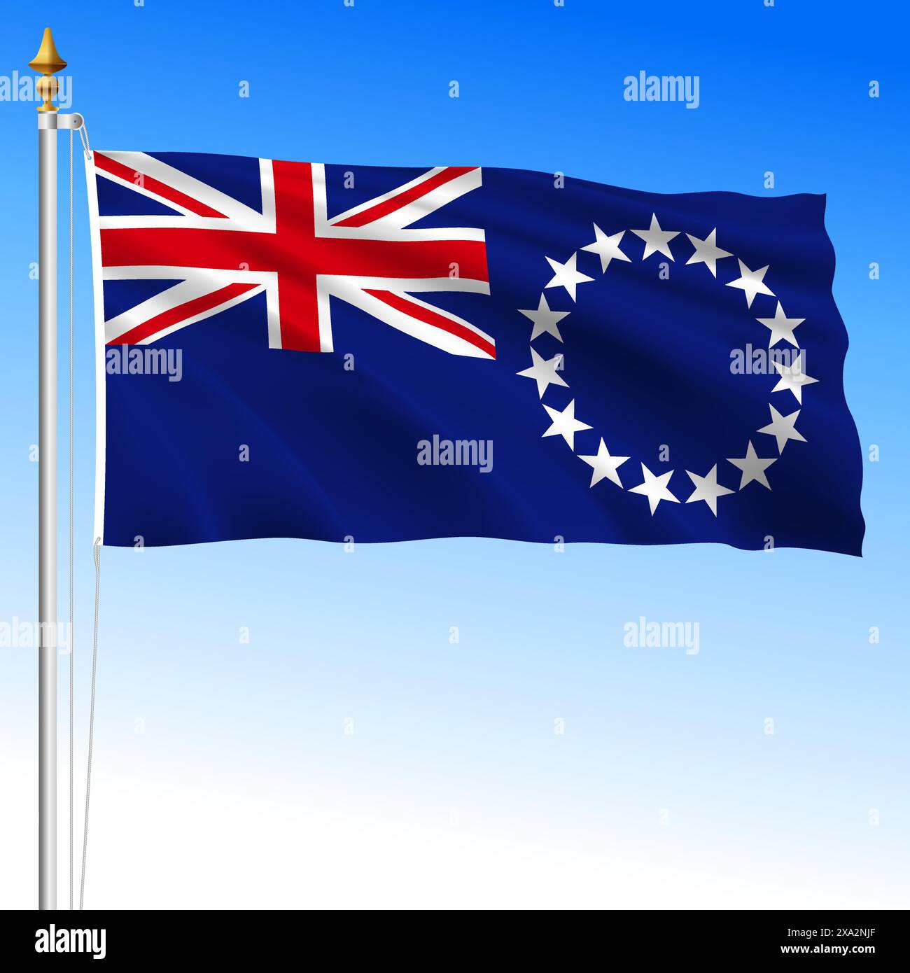 Cook Islands, official national waving flag, pacific ocean, New Zealand, vector illustration ...