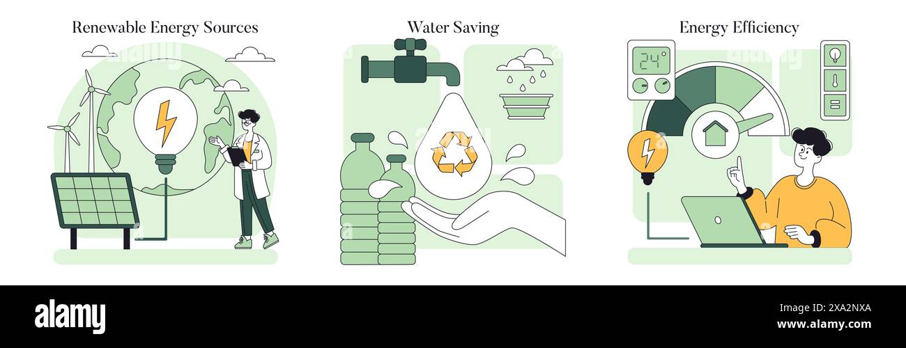 Eco Friendly Lifestyle set. Sustainable living with renewable energy ...
