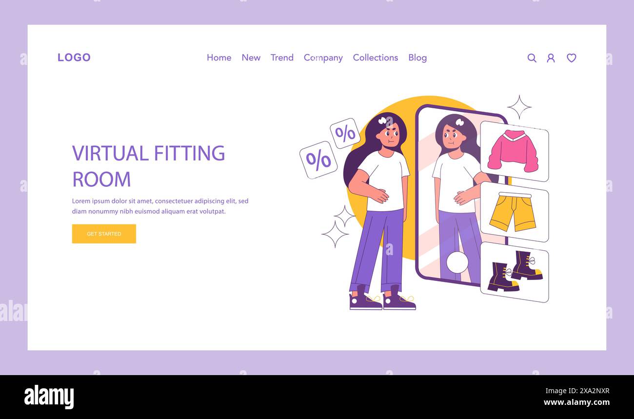 Phygital concept. A woman experiences a virtual fitting room with ...