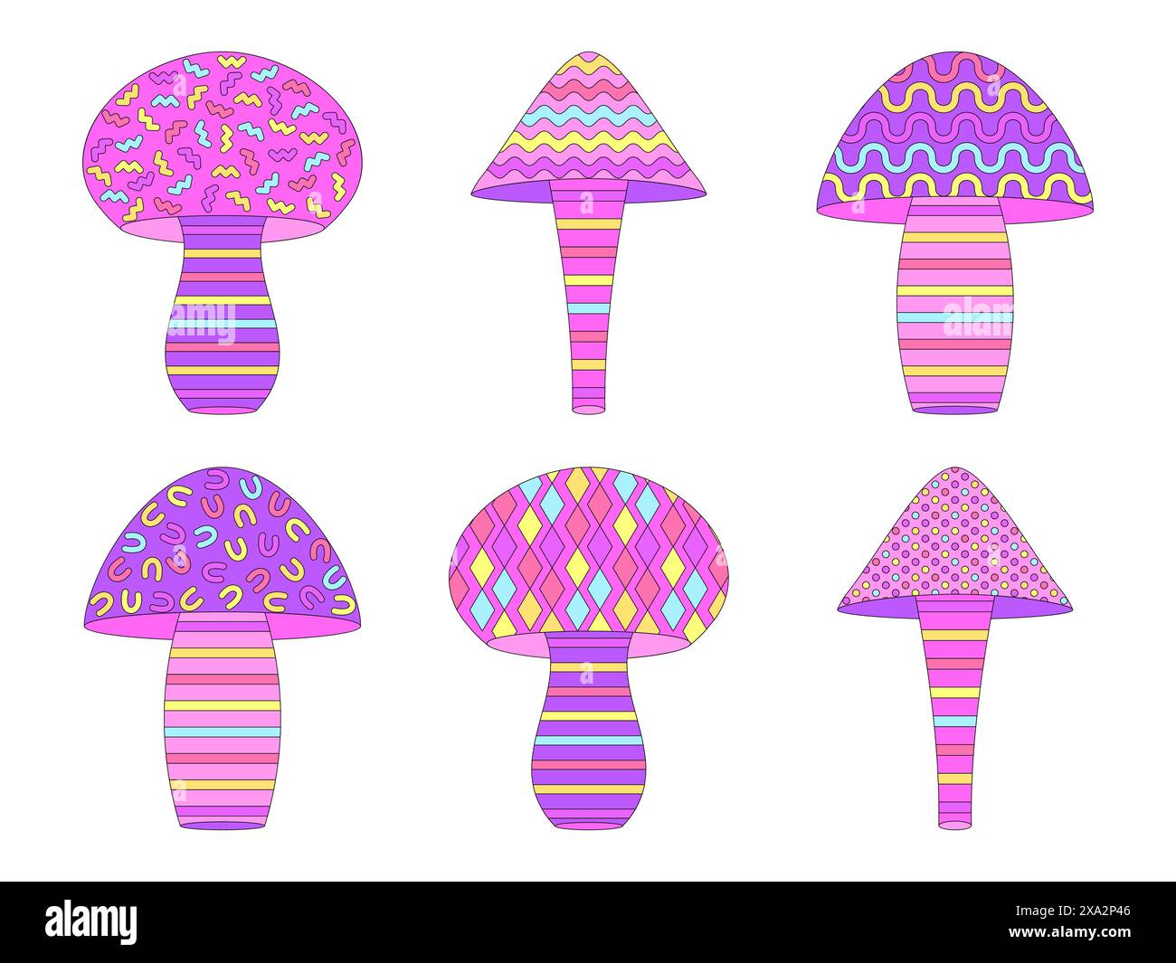 Set of mushroom icons with geometric pattern isolated on white ...