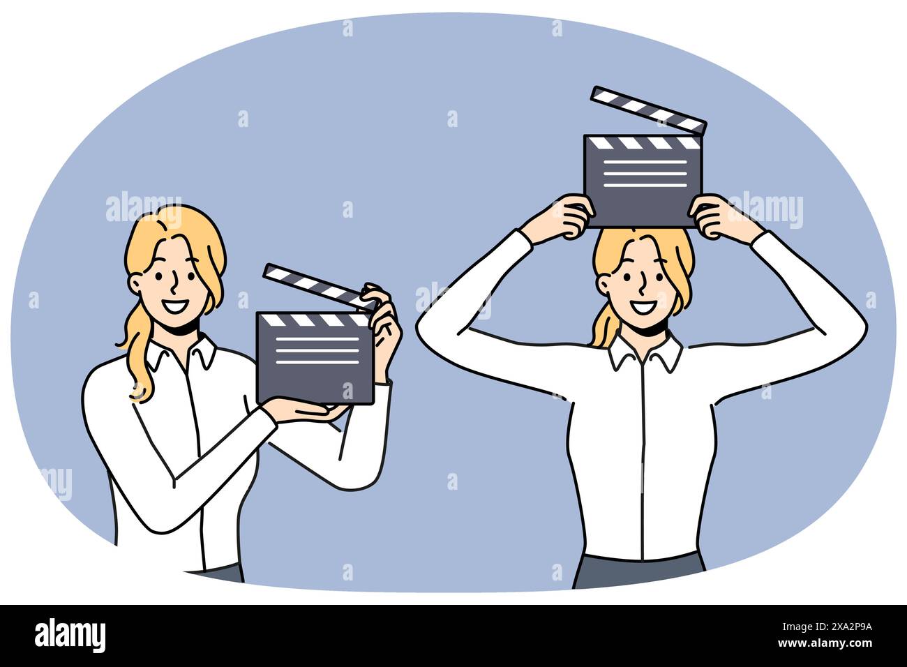 Woman with clapboard for shooting movie works in hollywood film company ...