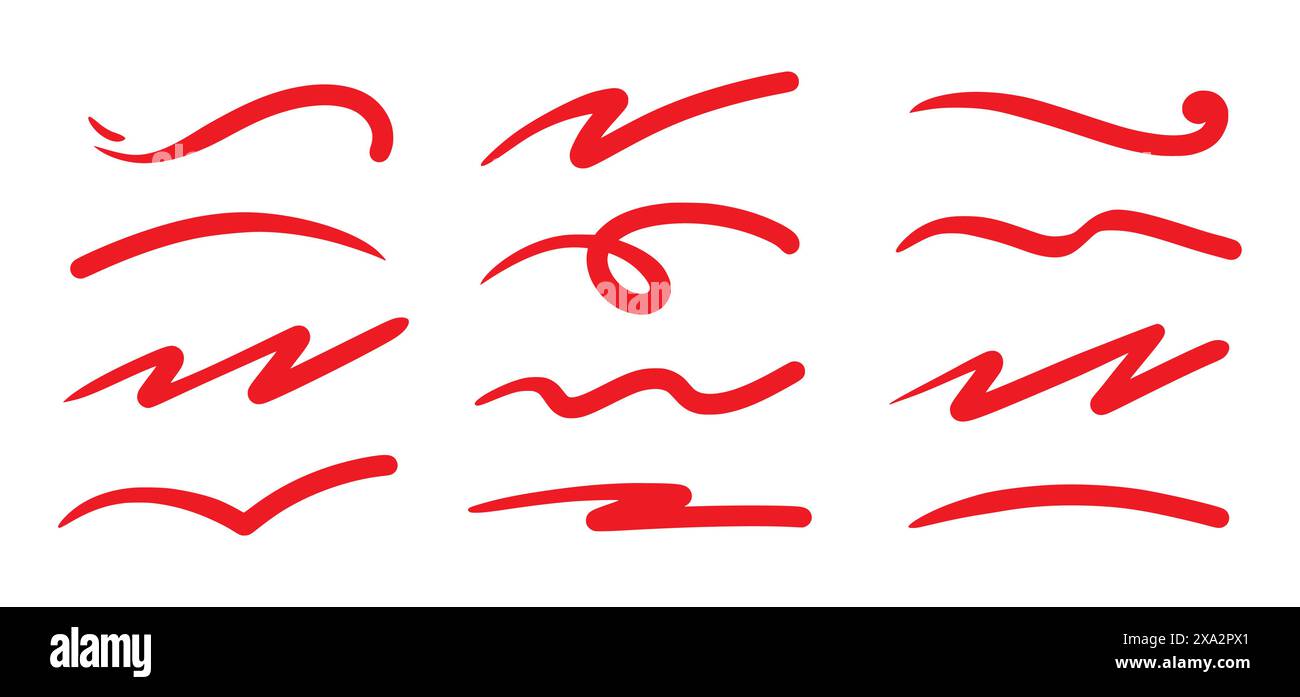 Red squiggle brush scribble underline. Marker pen emphasis highlight ...