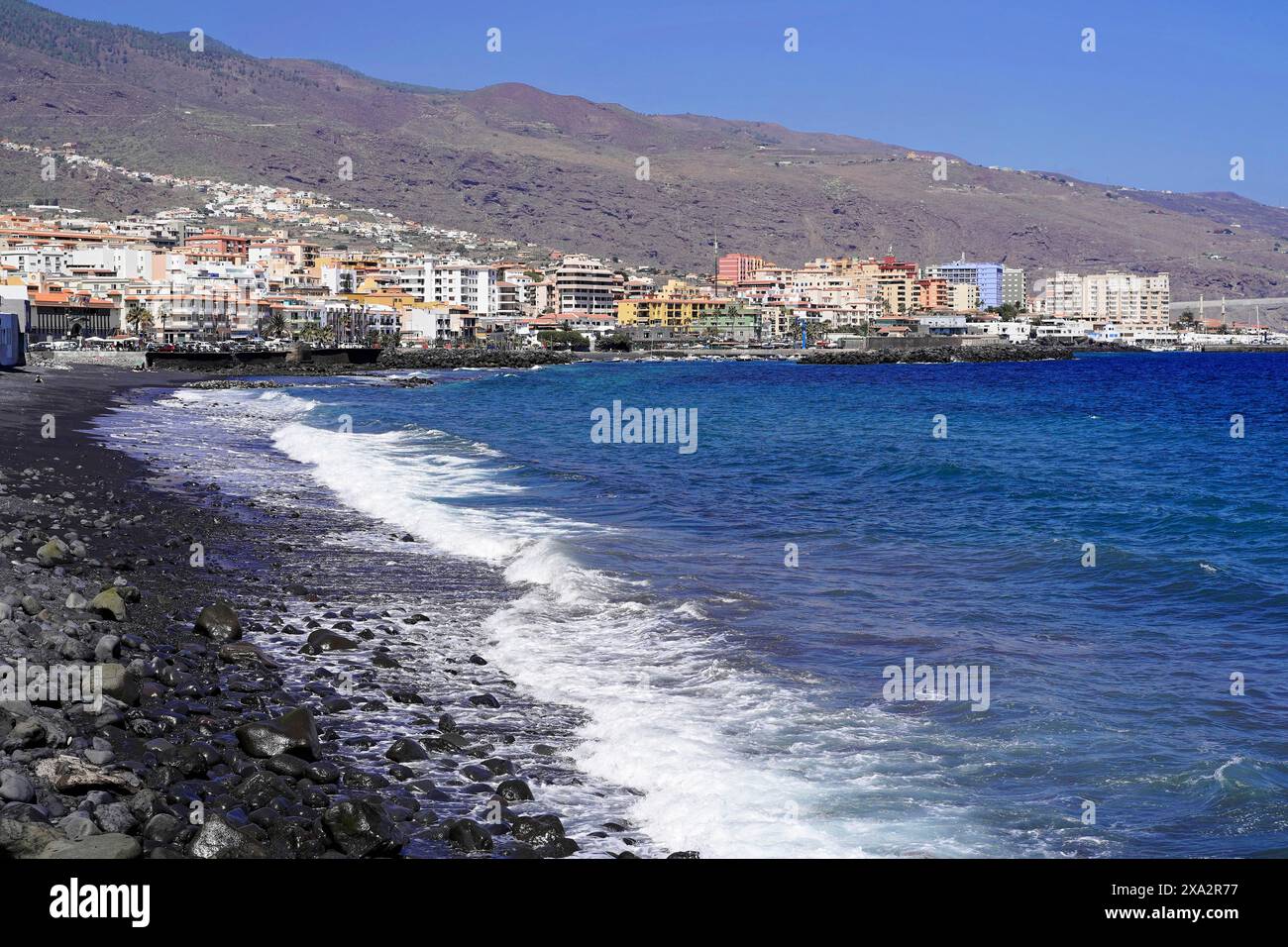 Black volcanic beach in Candelaria, Tenerife, Canary Islands, Spain ...