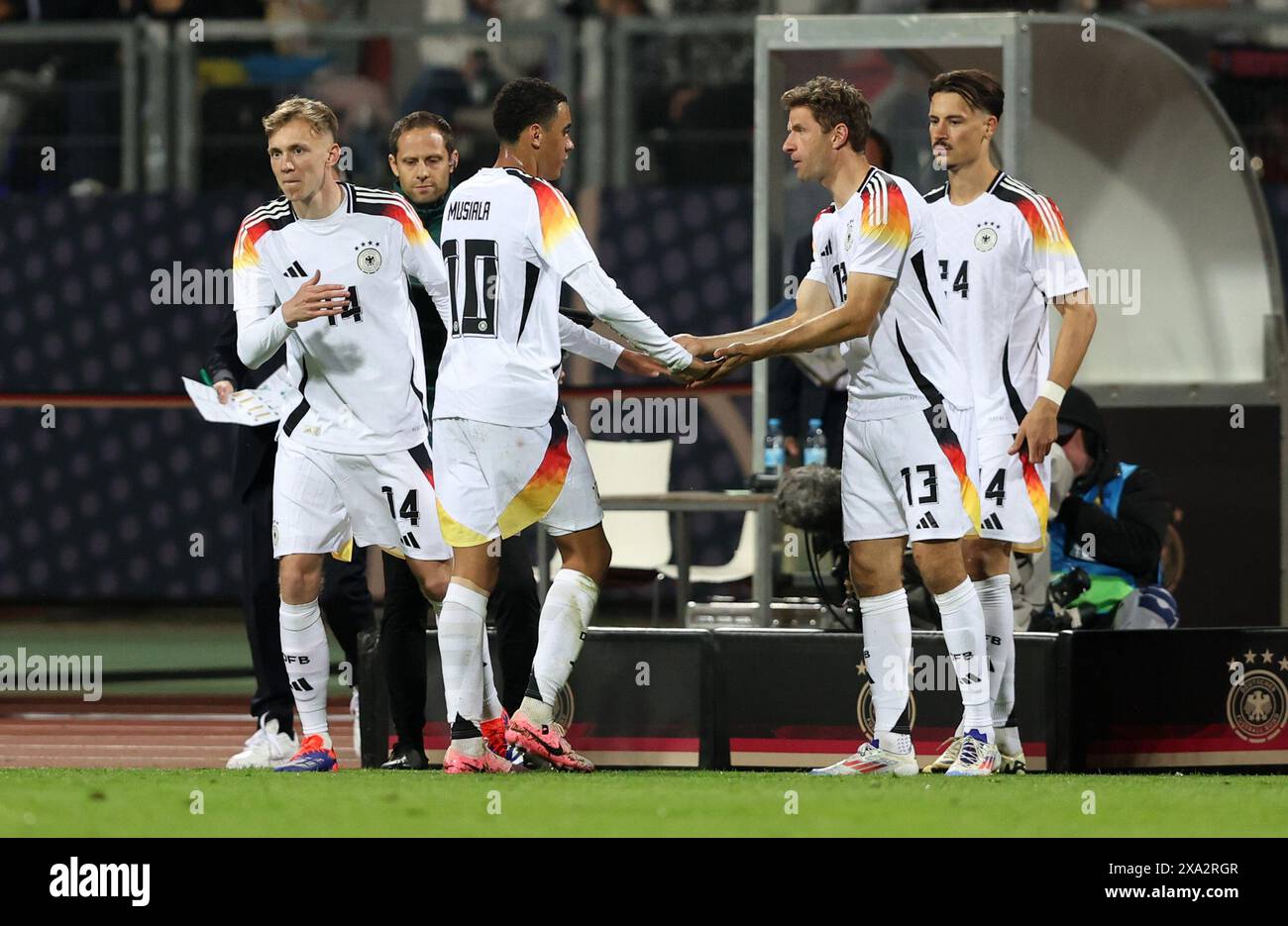 NUREMBERG, GERMANY - JUNE 03: Maximilian Beier of Germany Jamal Musiala of Germany and Thomas ...