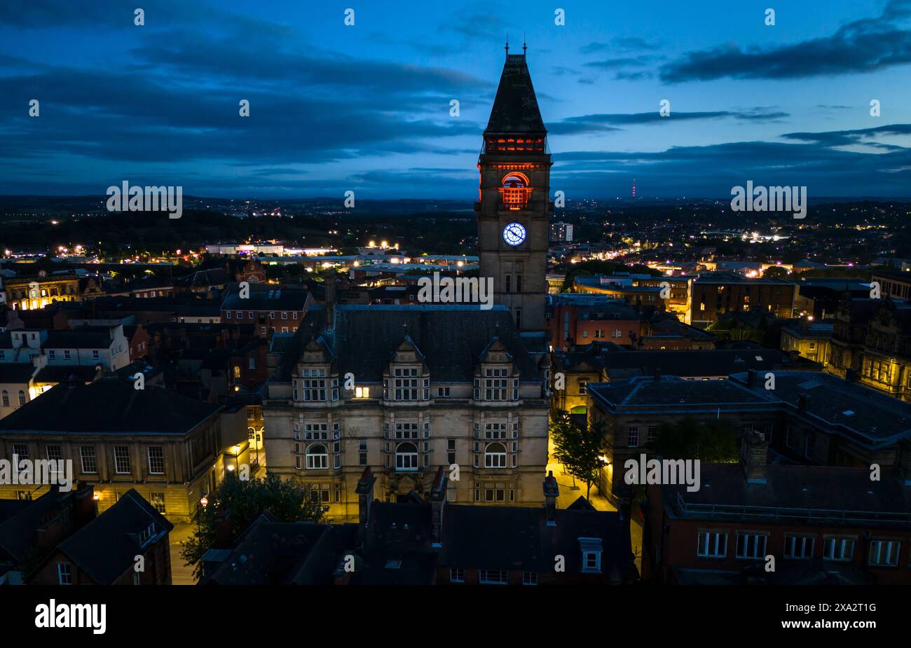 The clock tower on Wakefield Town Hall is lit up in the colours of the ...