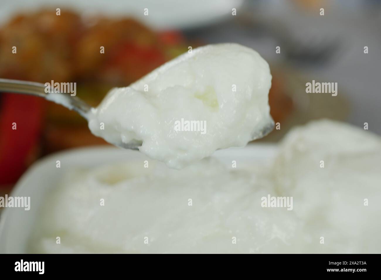 Spoon yoghurt yogurt overhead hi-res stock photography and images - Alamy