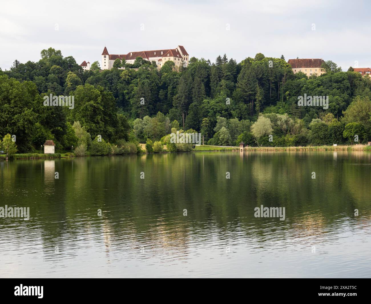 Sulmsee, Seggau Castle in the background, panoramic view, near Leibnitz ...