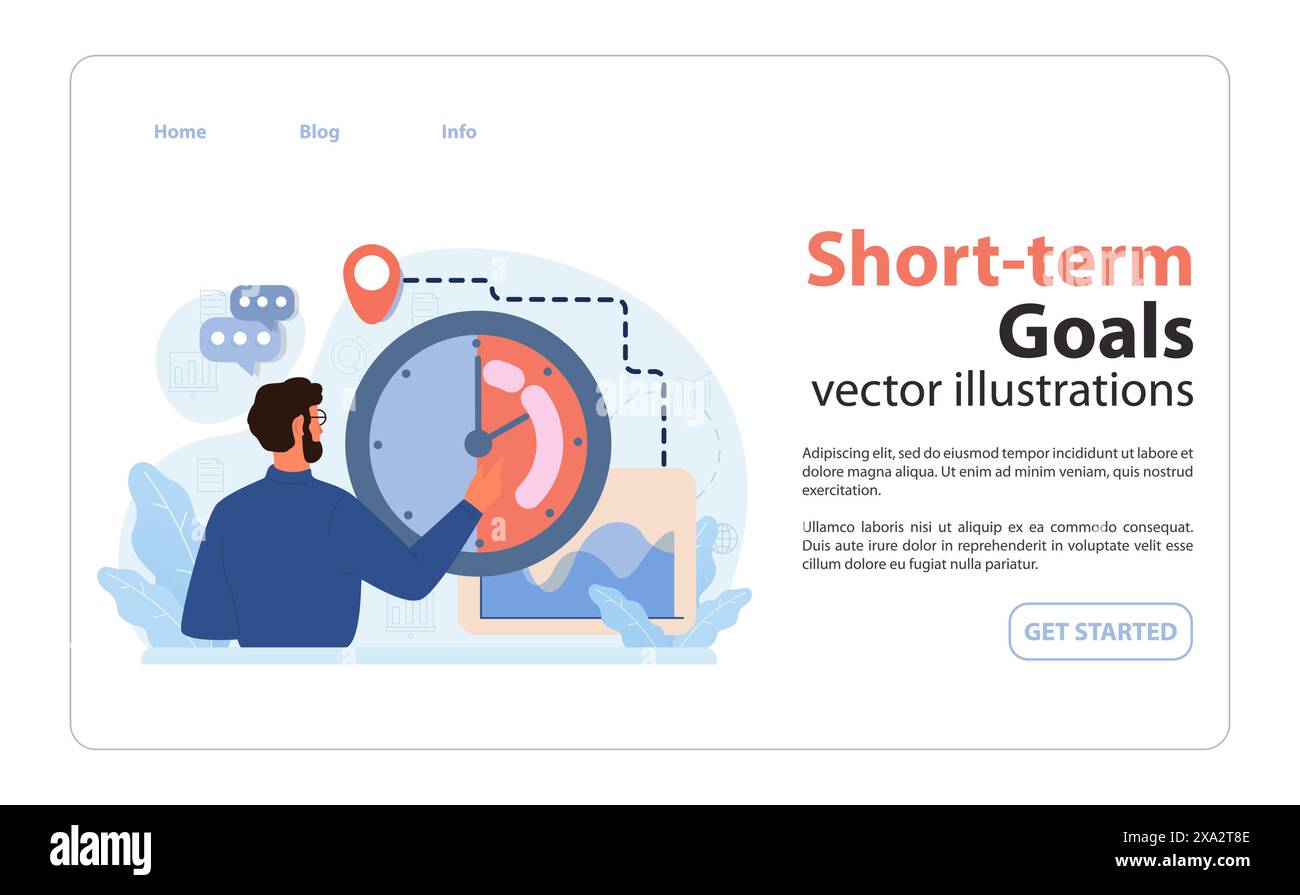 Short-term Goals concept. Man adjusting a giant clock, reflecting ...