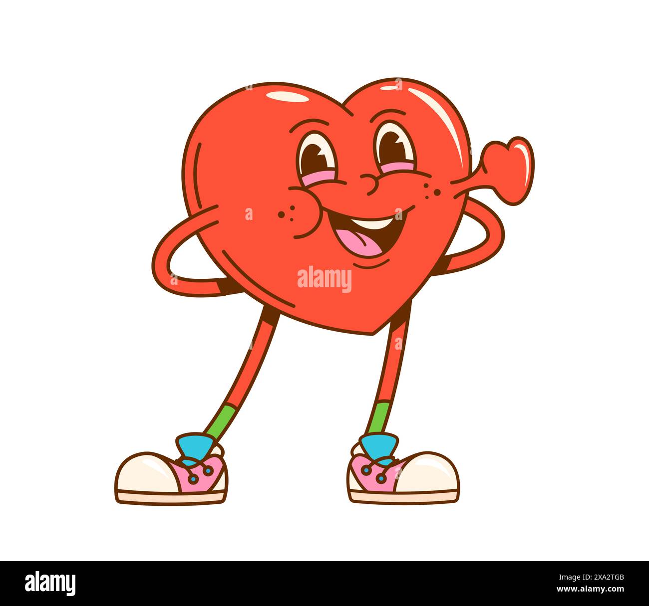 Cartoon groovy valentine love heart character with beating heart. Cute ...