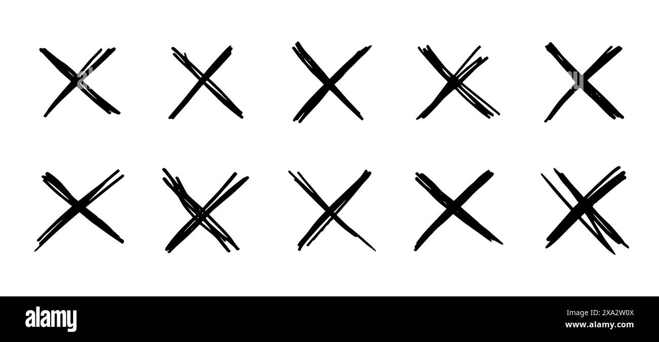 X scribble cross marks in black ink. Vector set of grunge error or ...