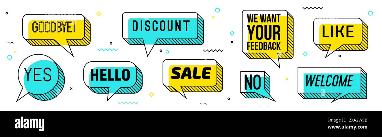 Memphis speech bubbles, funky comic talk cloud. Chat message graphic ...