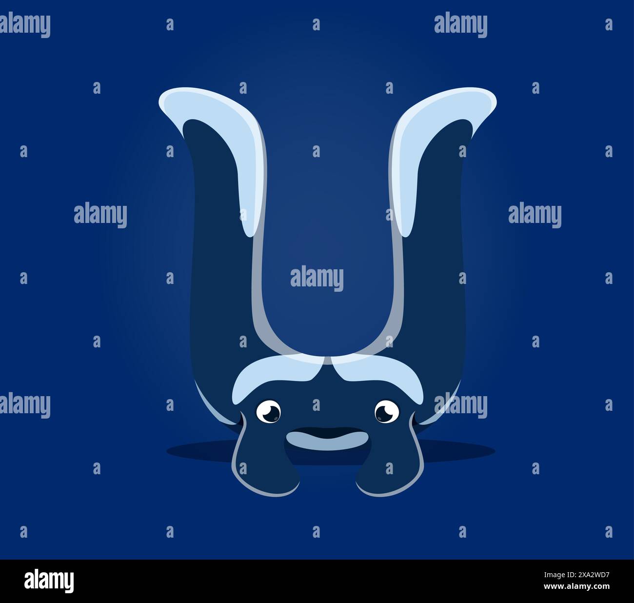 Underwater sea animals font, letter U as manta ray cartoon funny ...