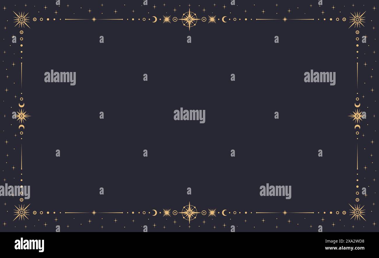 Mystic celestial frame. Vector mystical border, adorned with golden ...