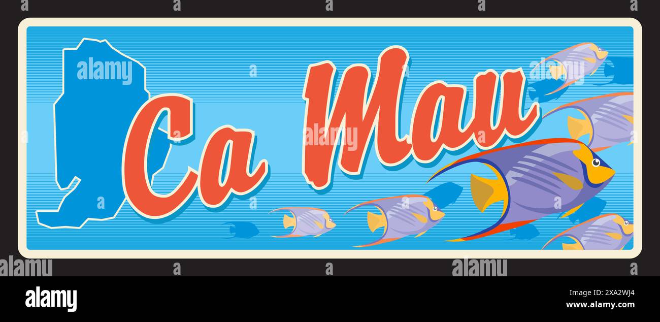 Ca Mau Vietnam region plate, tin travel plaque, vietnamese vintage tin ...