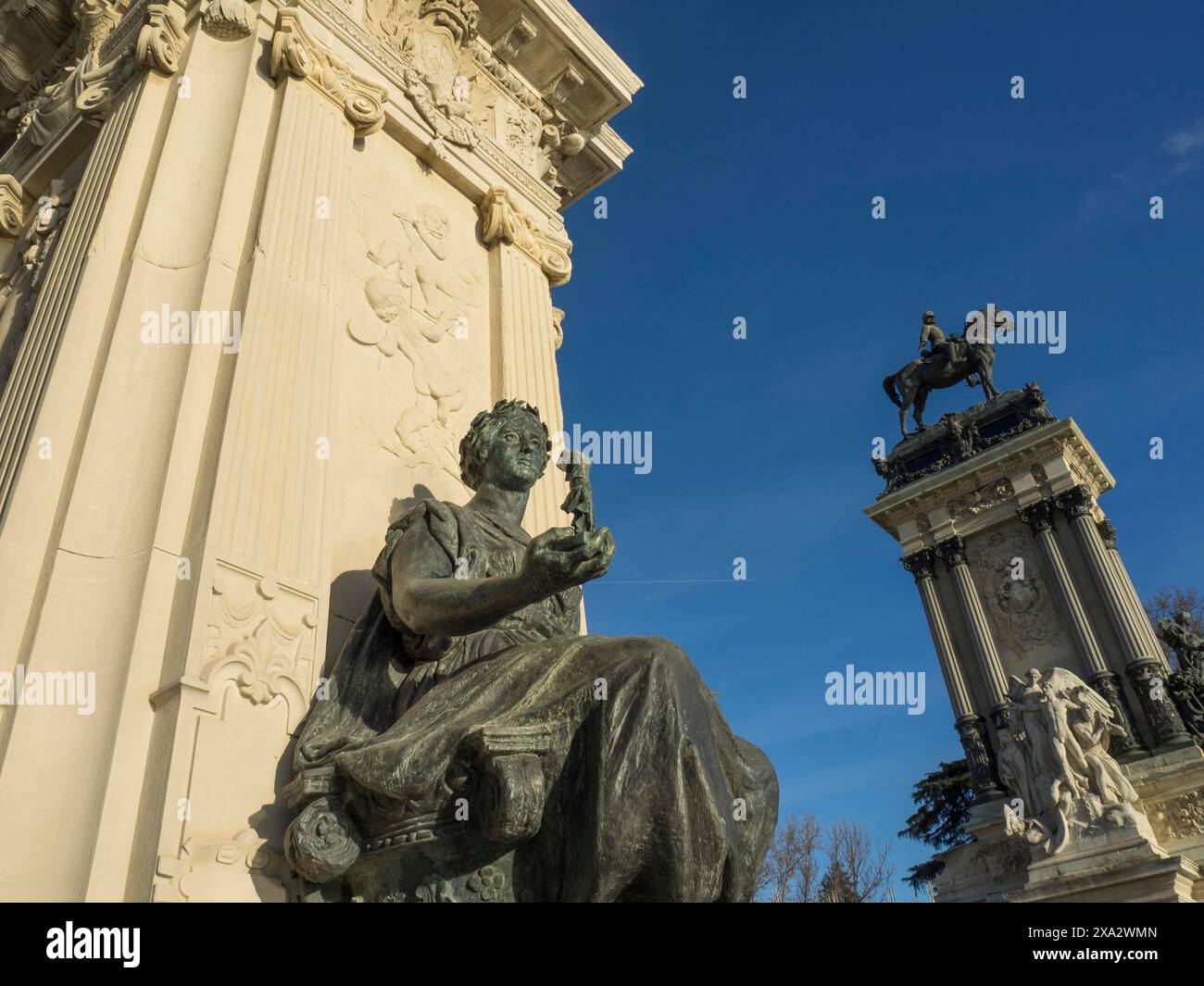 Monumental sculptures and architecture, in the centre a seated figure ...