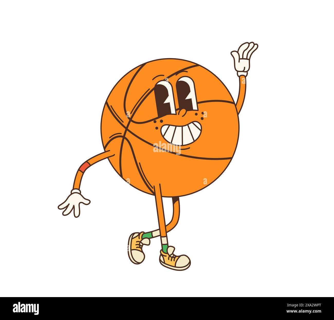 Retro, groovy basketball ball character. Isolated cartoon vector sports ...