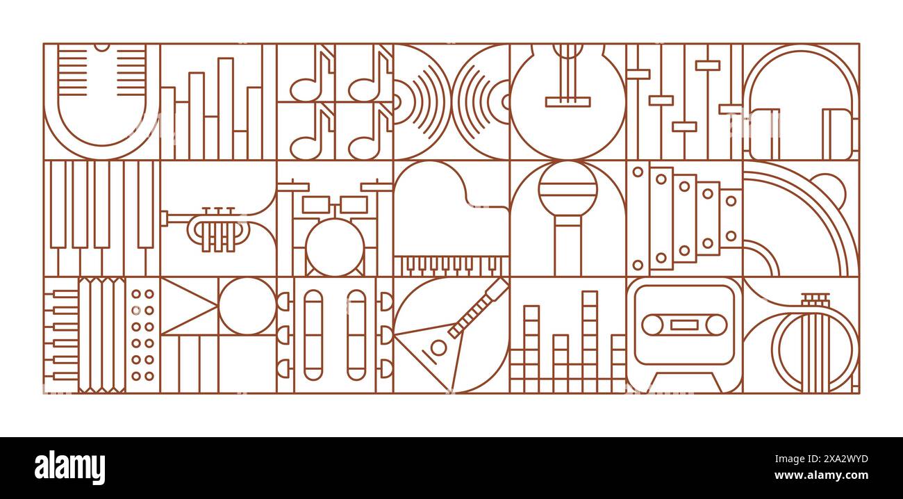 Music modern geometric pattern of musical instruments in line tiles ...