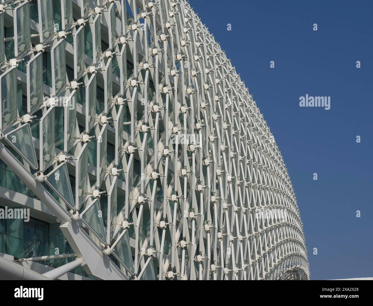 Detailed view of a complex glass structure of a modern building under a ...