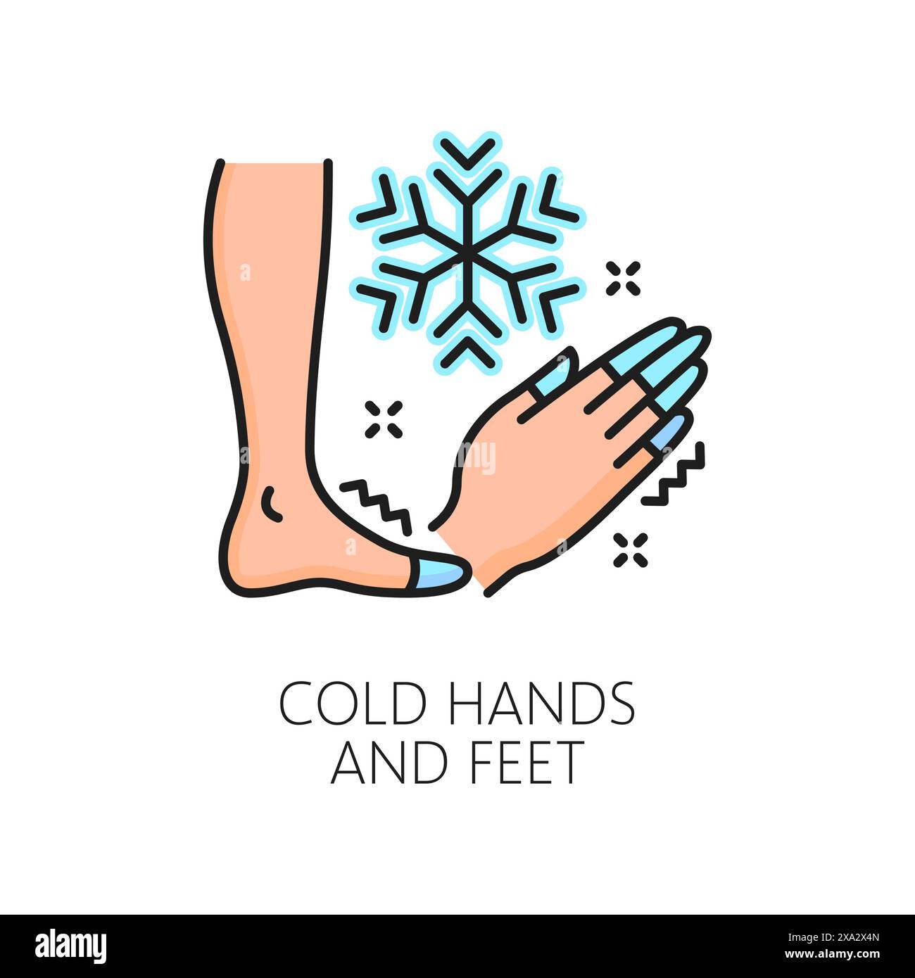 Hematology, anemia disease cold hands and feet symptom color line icon ...