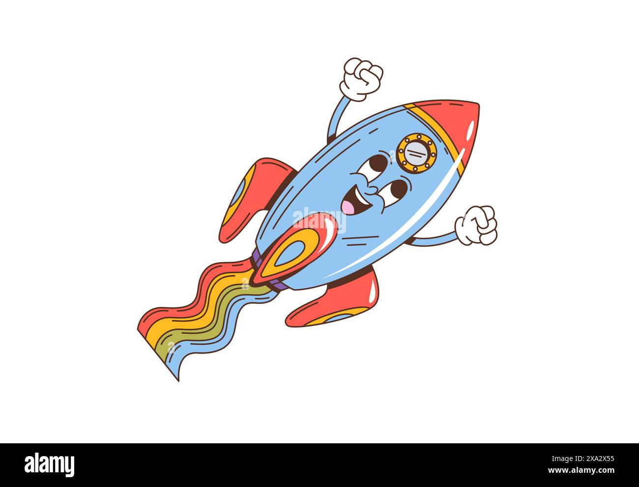 Cartoon groovy space rocket character. Isolated vector anthropomorphic ...