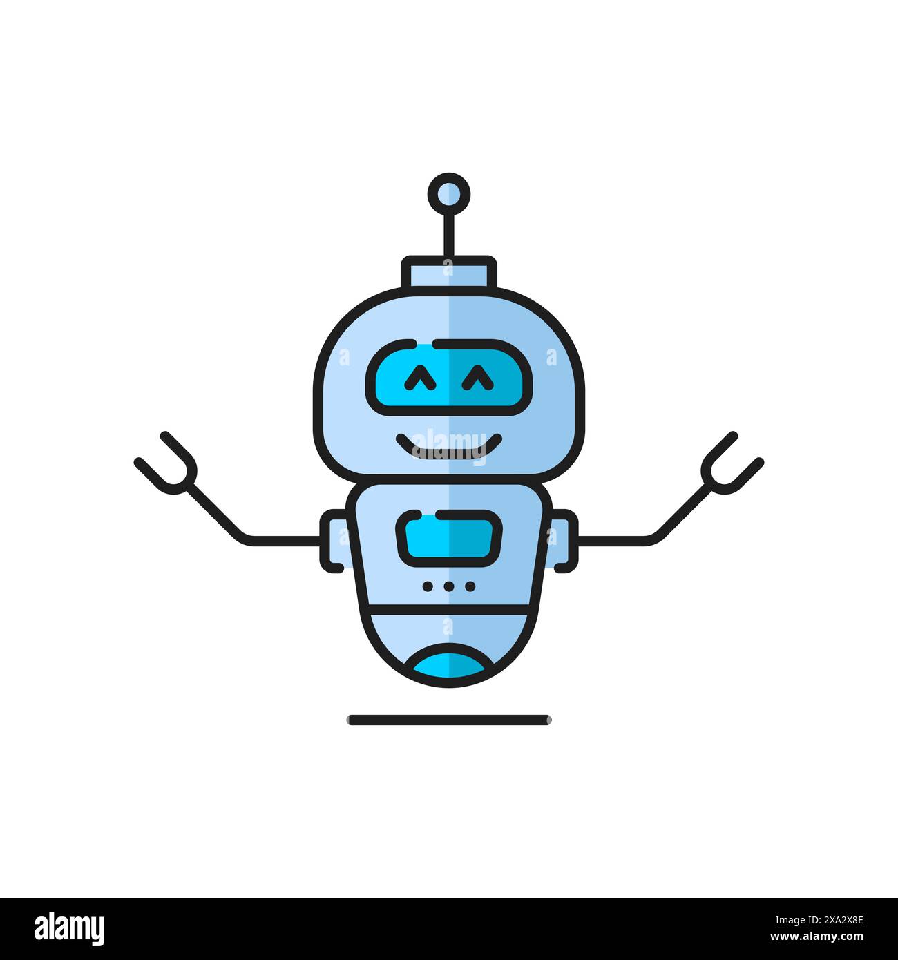 Alien retro droid, futuristic robot, game humanoid virtual bot thin line color icon. Alien ...