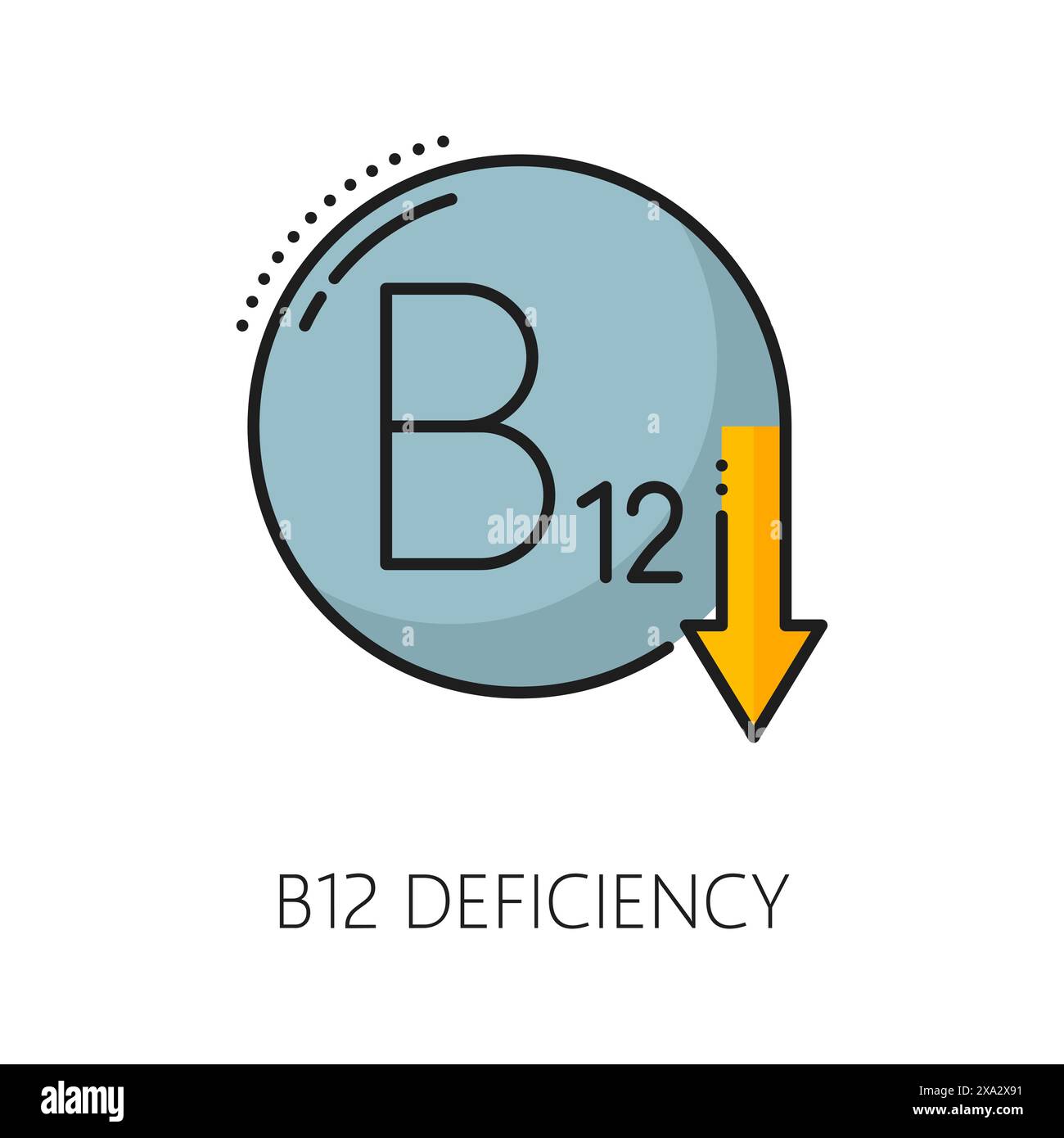 Hematology, anemia disease B12 deficiency symptom color line icon ...