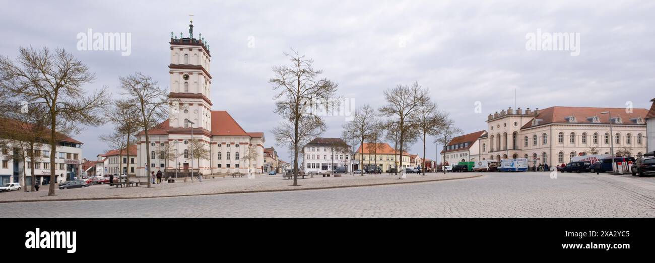 Panorama of the market square with town church, Neustrelitz ...