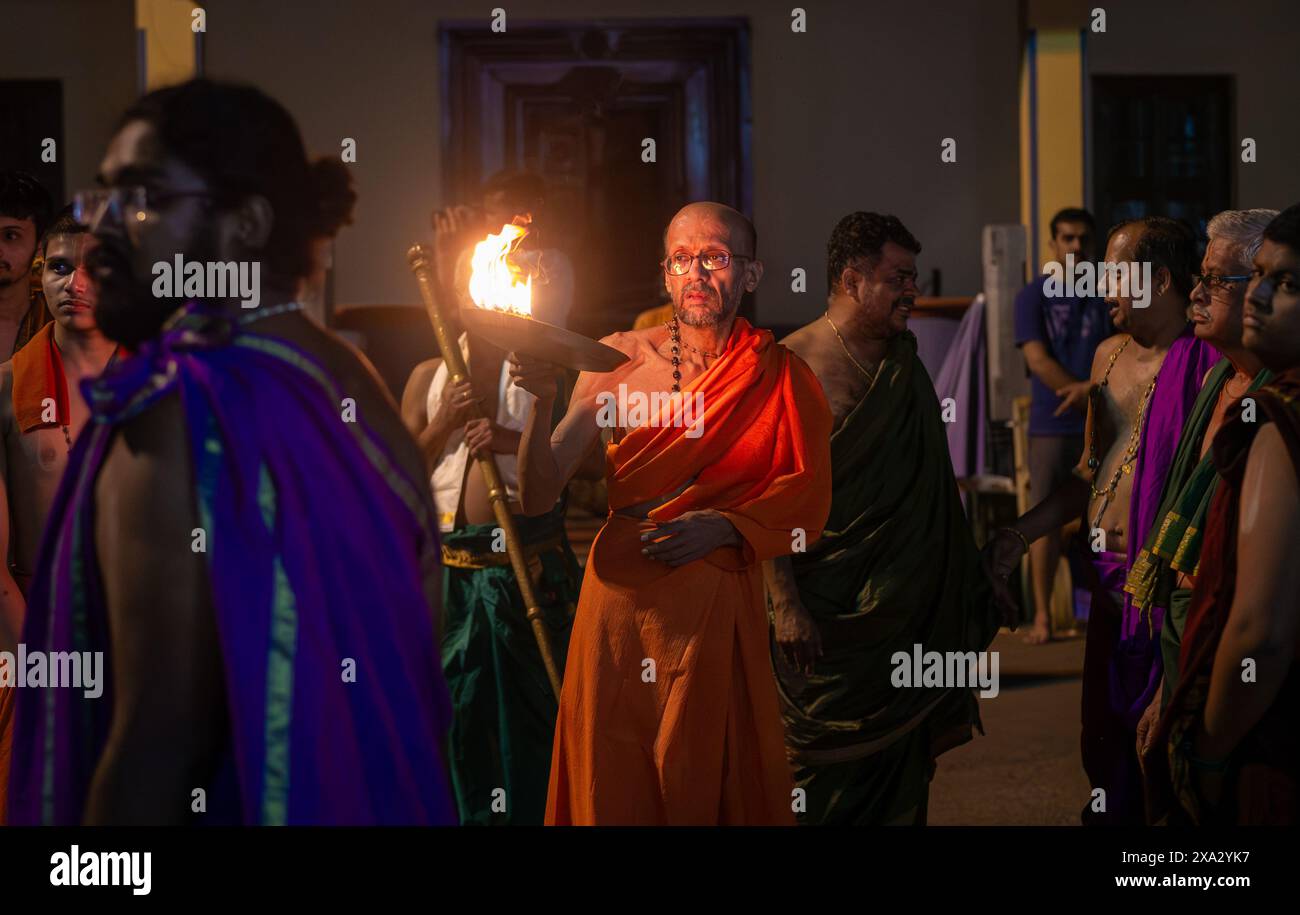 Udupi, INDIA - December 26, 2024 : Temple priest during Krishna temple ...