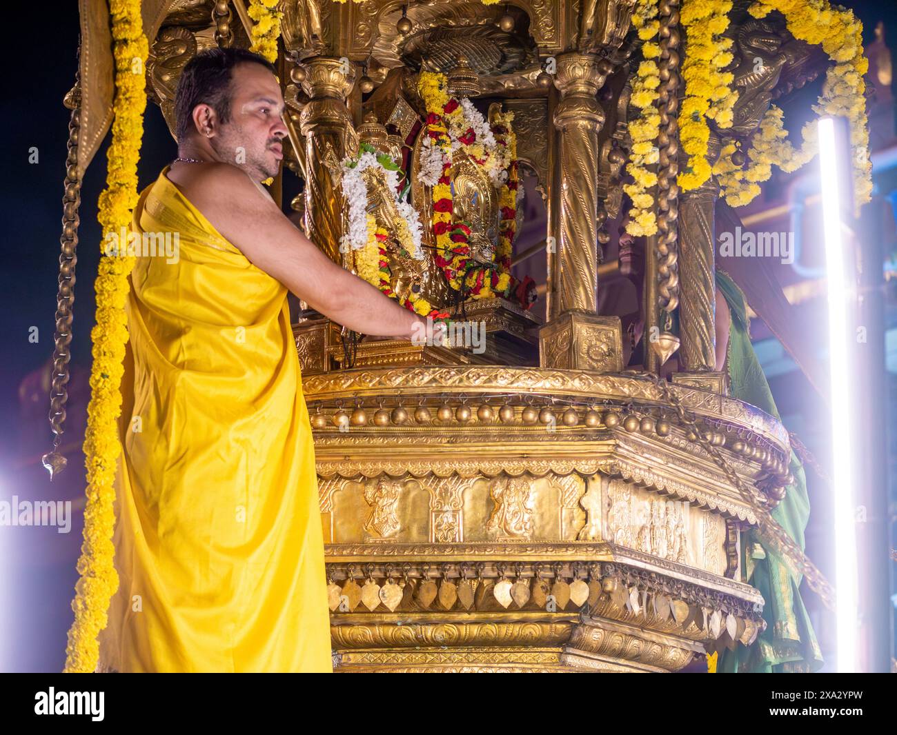 Udupi, INDIA - December 26, 2024 : Temple priest during Krishna temple ...