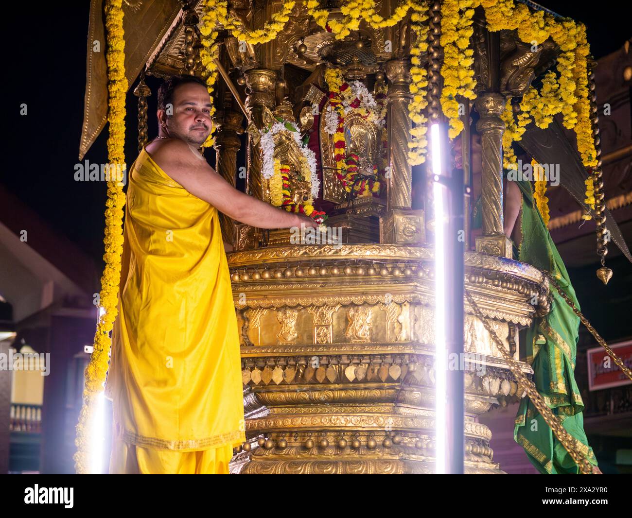 Udupi, INDIA - December 26, 2024 : Temple priest during Krishna temple ...