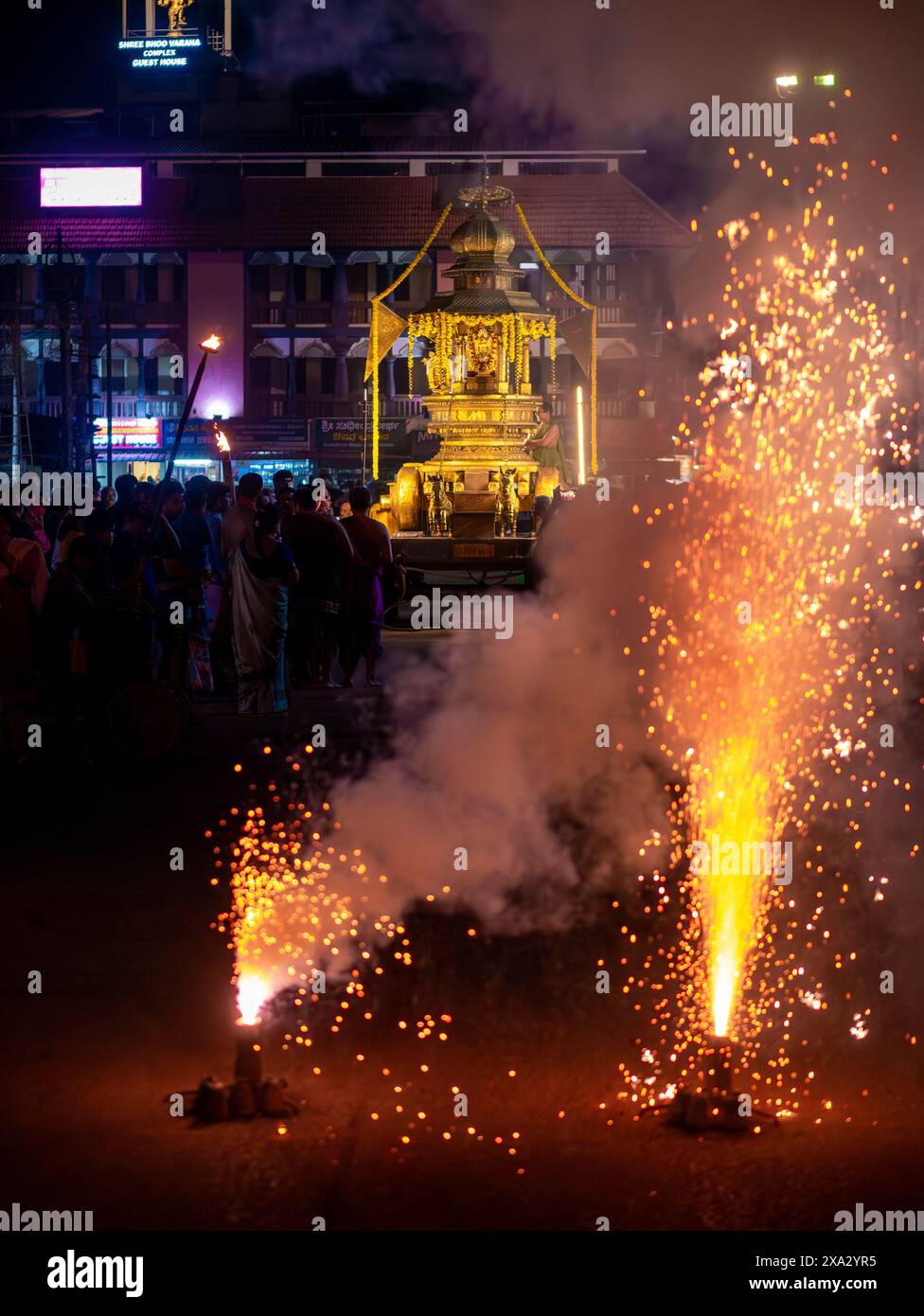 Udupi, INDIA - December 26, 2024 : Firework during Krishna temple rath ...