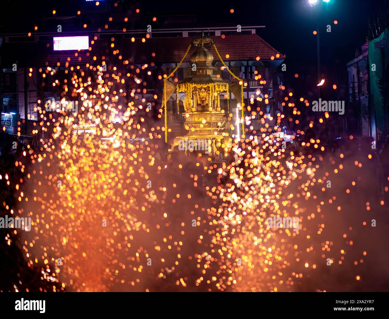 Udupi, INDIA - December 26, 2024 : Firework during Krishna temple rath ...
