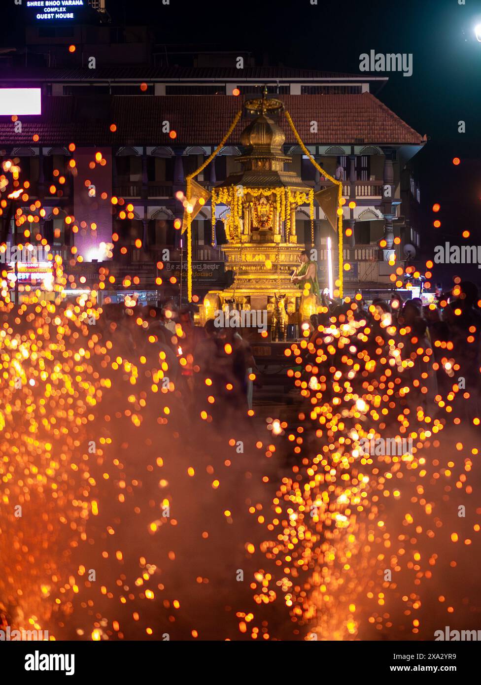 Udupi, INDIA - December 26, 2024 : Firework during Krishna temple rath ...