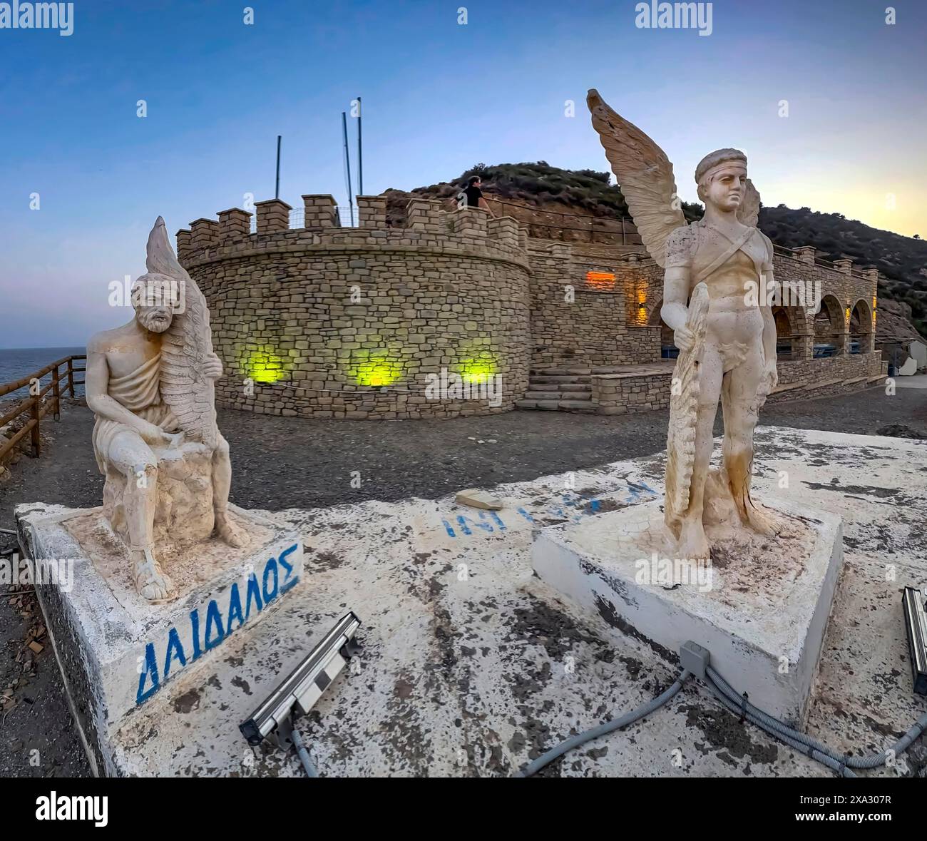 Photo at dusk evening mood of illuminated monument to Daedalus and ...