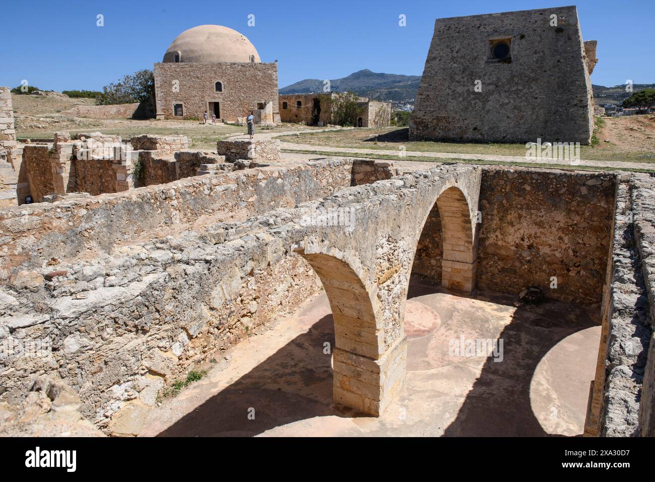 View of exposed walls columns in basement of former storage rooms of in ...