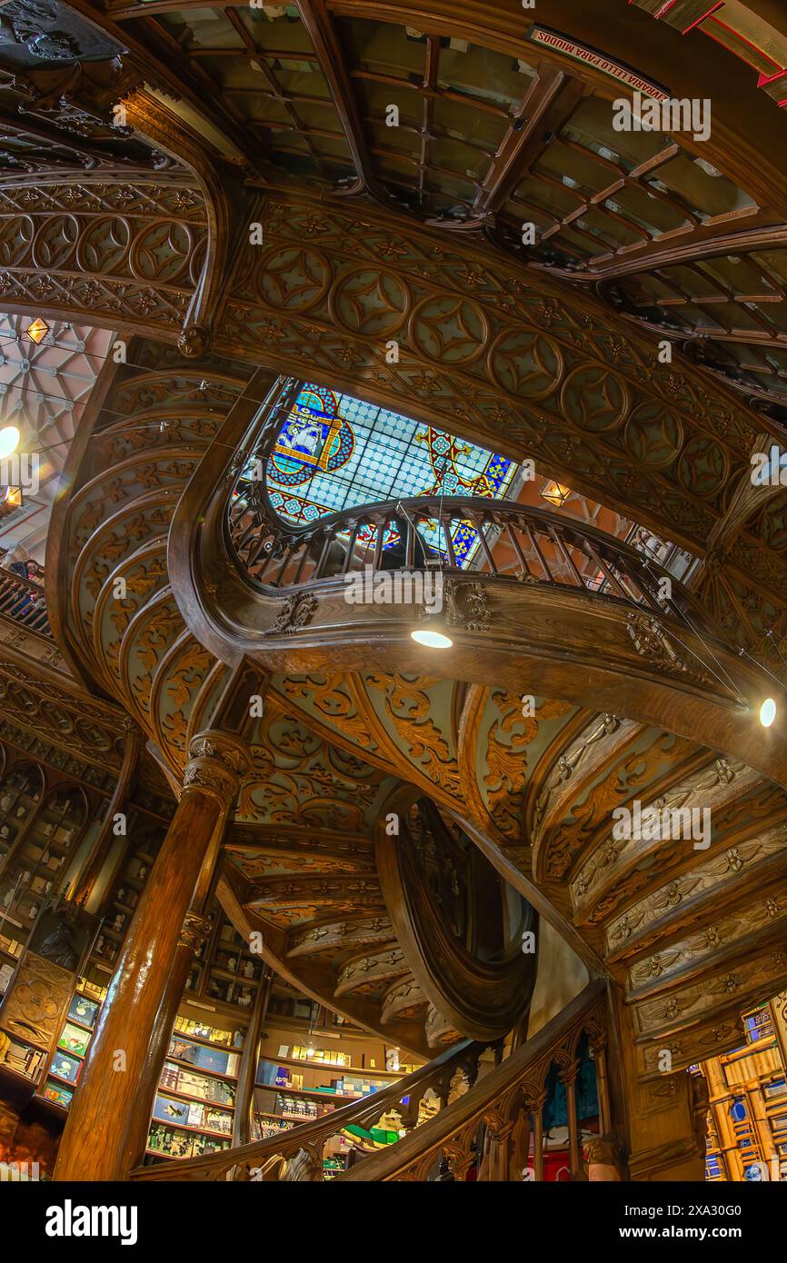 PORTO, PORTUGAL-APRIL 10, 2024: Interior of the Livraria Lello e Irmao ...