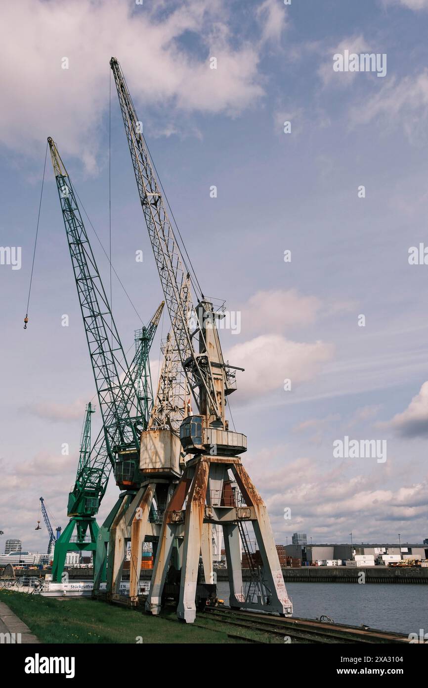 Old cranes in Hamburg harbour, Harbour Museum, Vintage, Hanseatic City of Hamburg, Hamburg ...