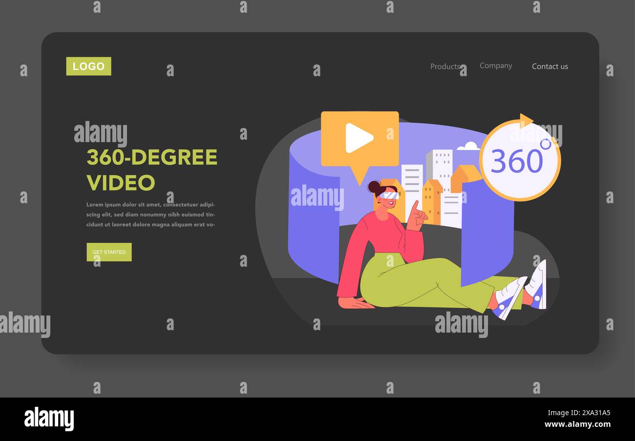 Immersive marketing concept. Engaging virtual experience with 360-degree videos promoted on a ...